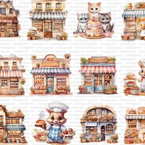 Bakeries Watercolor Clipart - 140+ Bakery Clipart, Bakery Storefront ...
