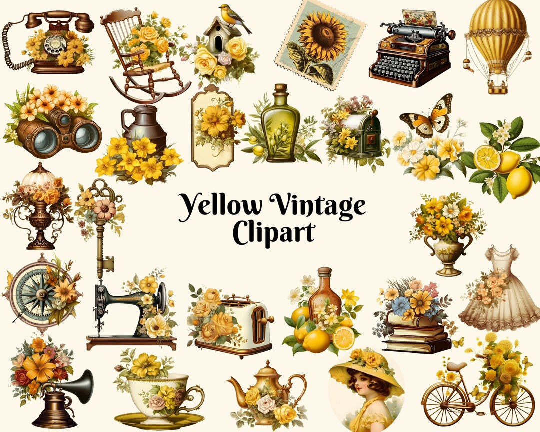 Yellow Vintage Clipart - 85+ Yellow Clipart, Yellow Watercolor Floral ...