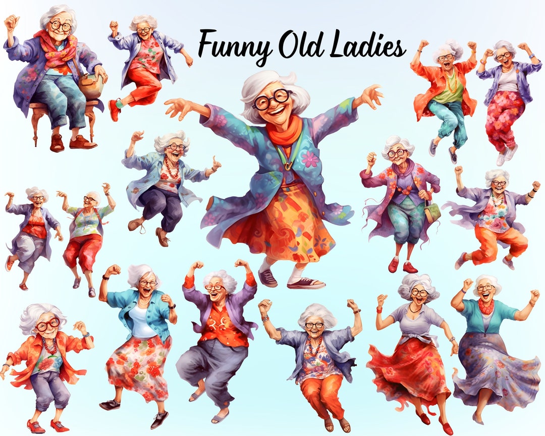 Funny Old Ladies Clipart, Cute Cartoon Grandma, Happy Woman Clipart ...