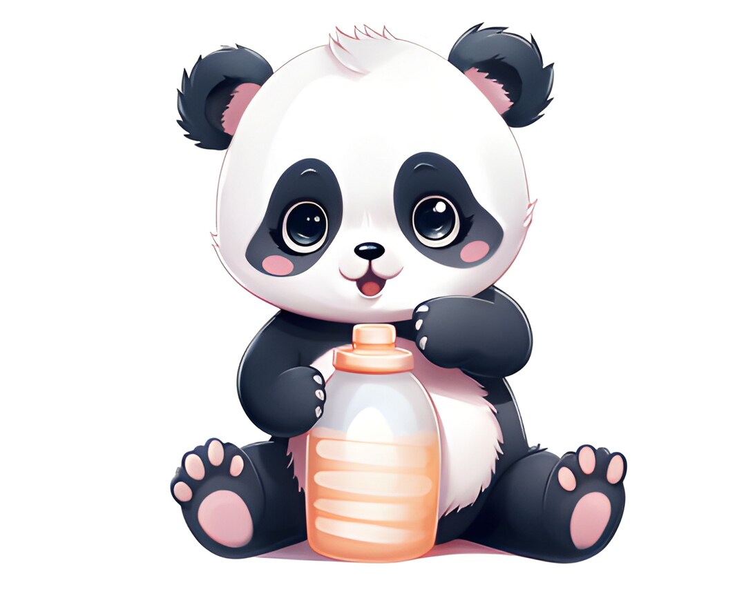 Baby Panda Clipart, Baby Panda With Baby Bottle Clipart, Baby Animal ...
