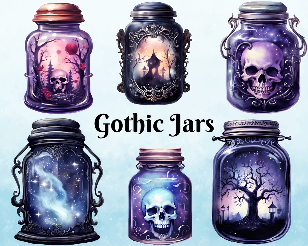 Gothic Jars Clipart, Witches Mystical Mason Jars, Halloween Decor, Dark ...