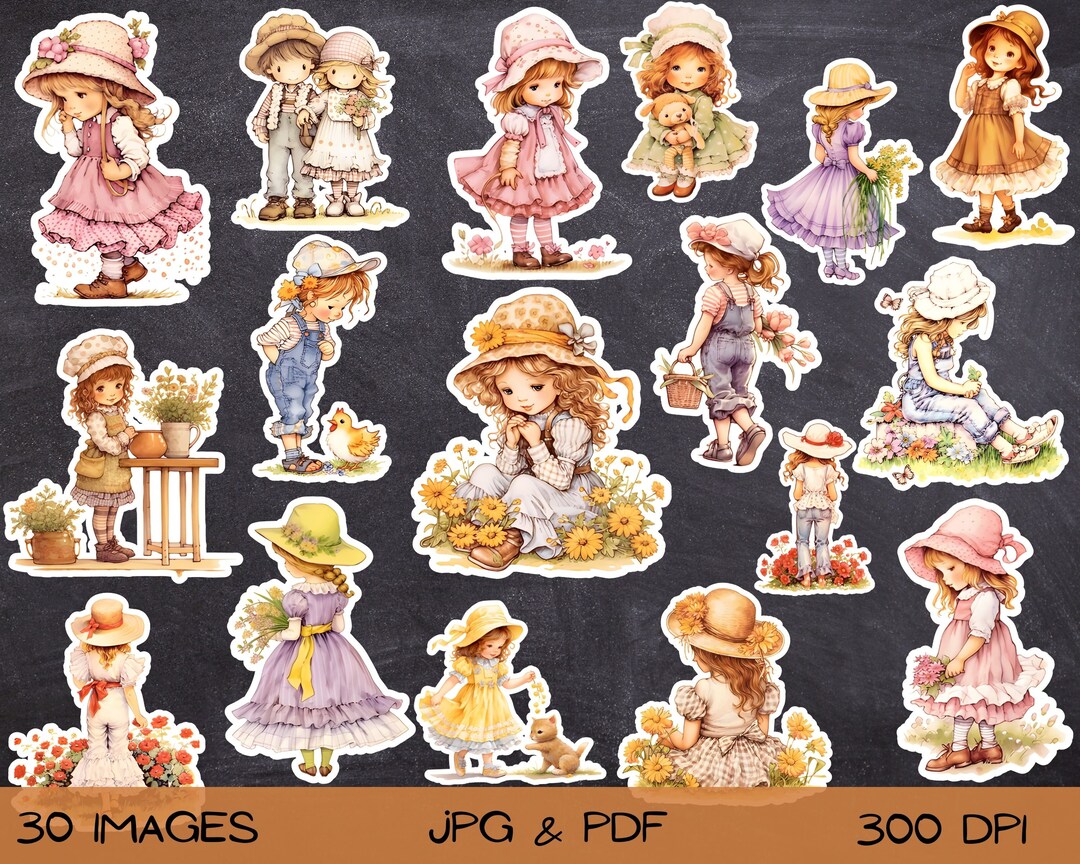 Printable Cute Fussy Cuts, Cottagecore Girls, Cute Girl Stickers ...