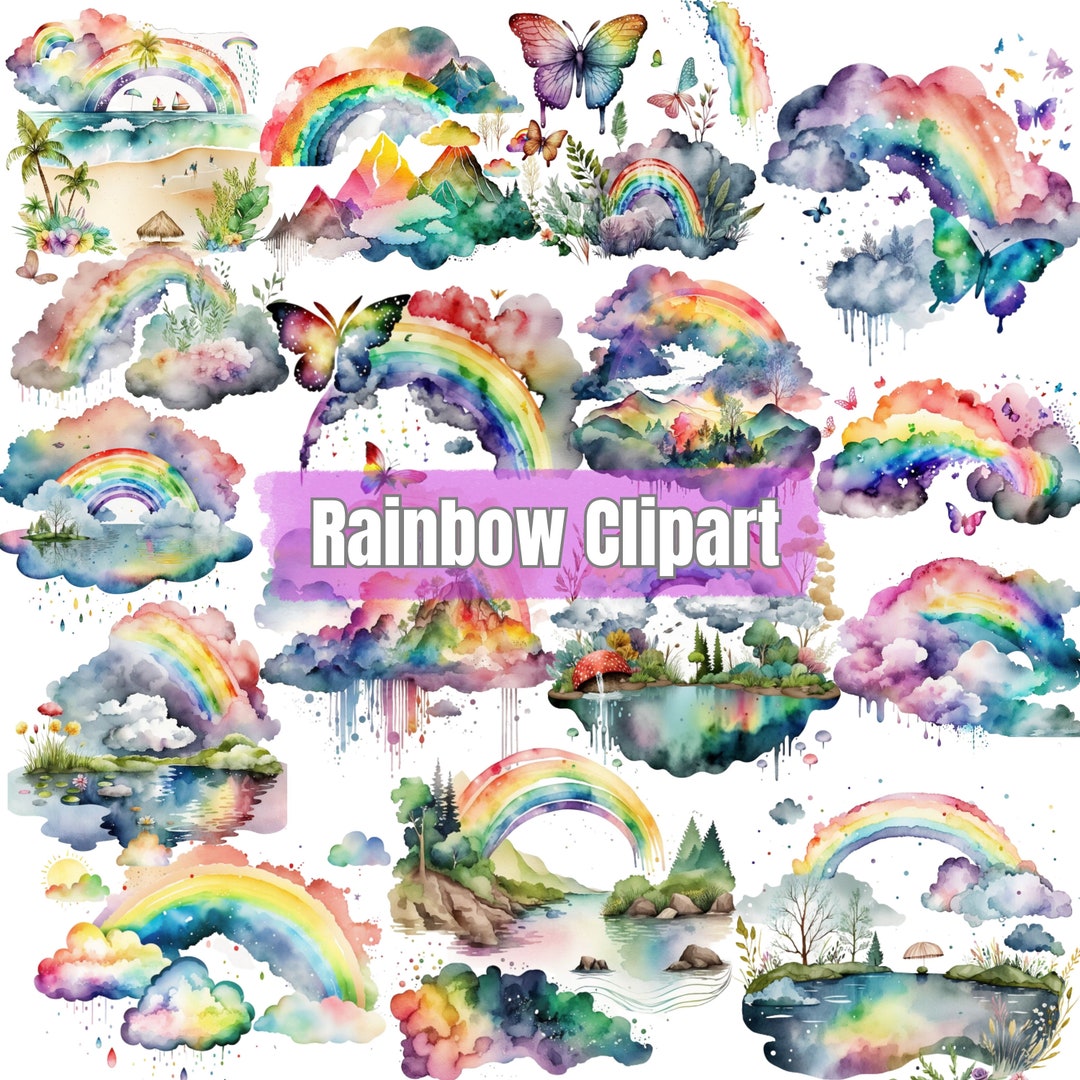 Rainbow Clipart Bundle - Watercolor Rainbows, Pastel Boho Rainbow ...