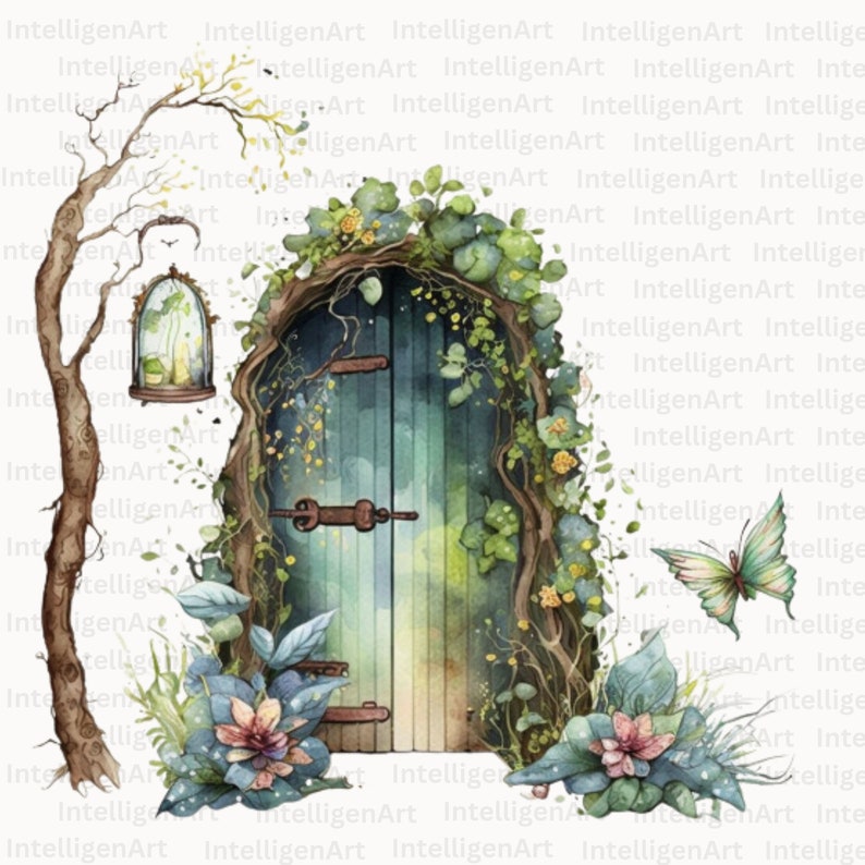 Watercolor Forest Fairy Door Clipart PNG Bundle Fantasy Magic - Etsy