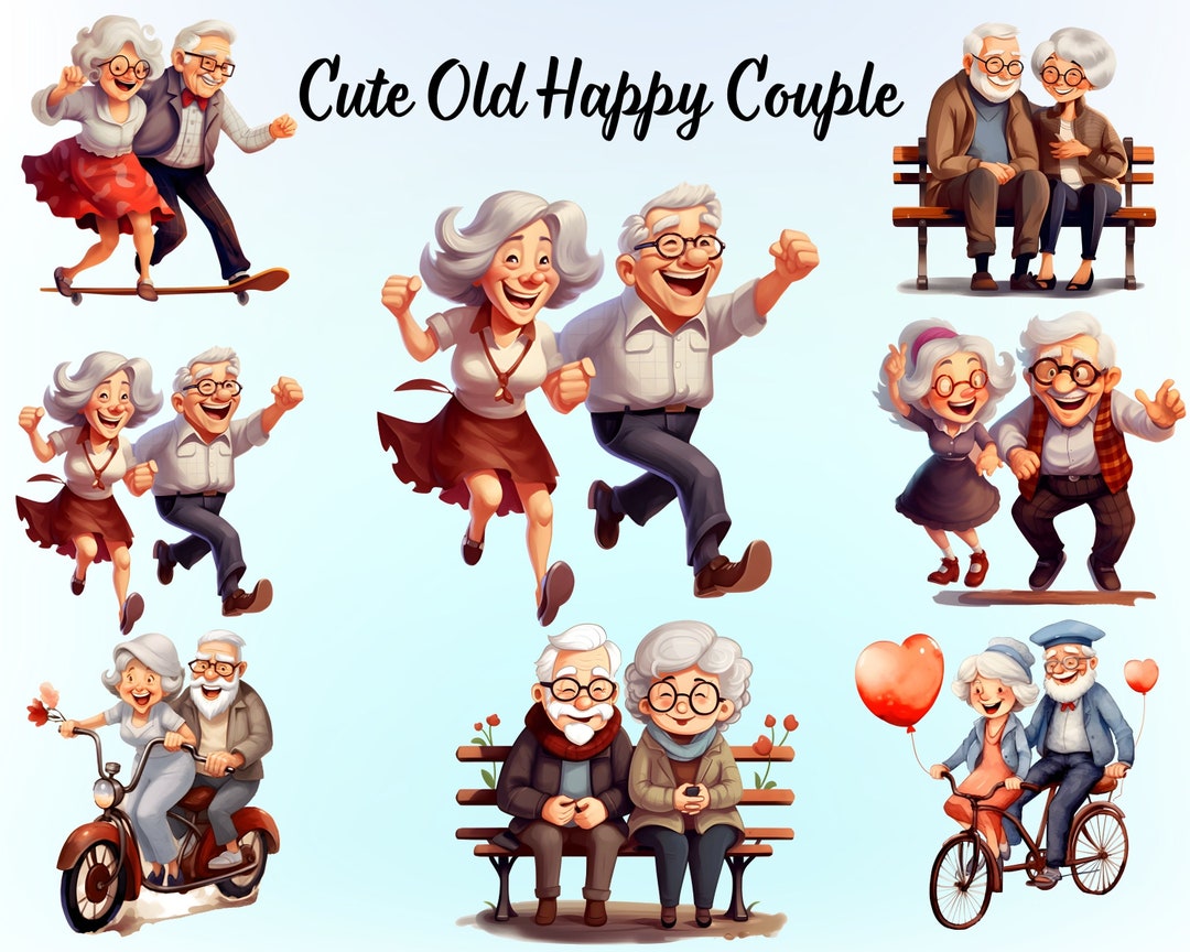 Cute Old Happy Couple Clipart, Old Funny Cartoon Grandparents, Happy ...