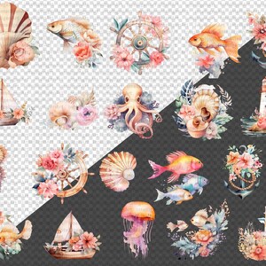 Boho Nautical Clipart - Marine Clipart, Watercolor Ocean Beach Clip Art ...