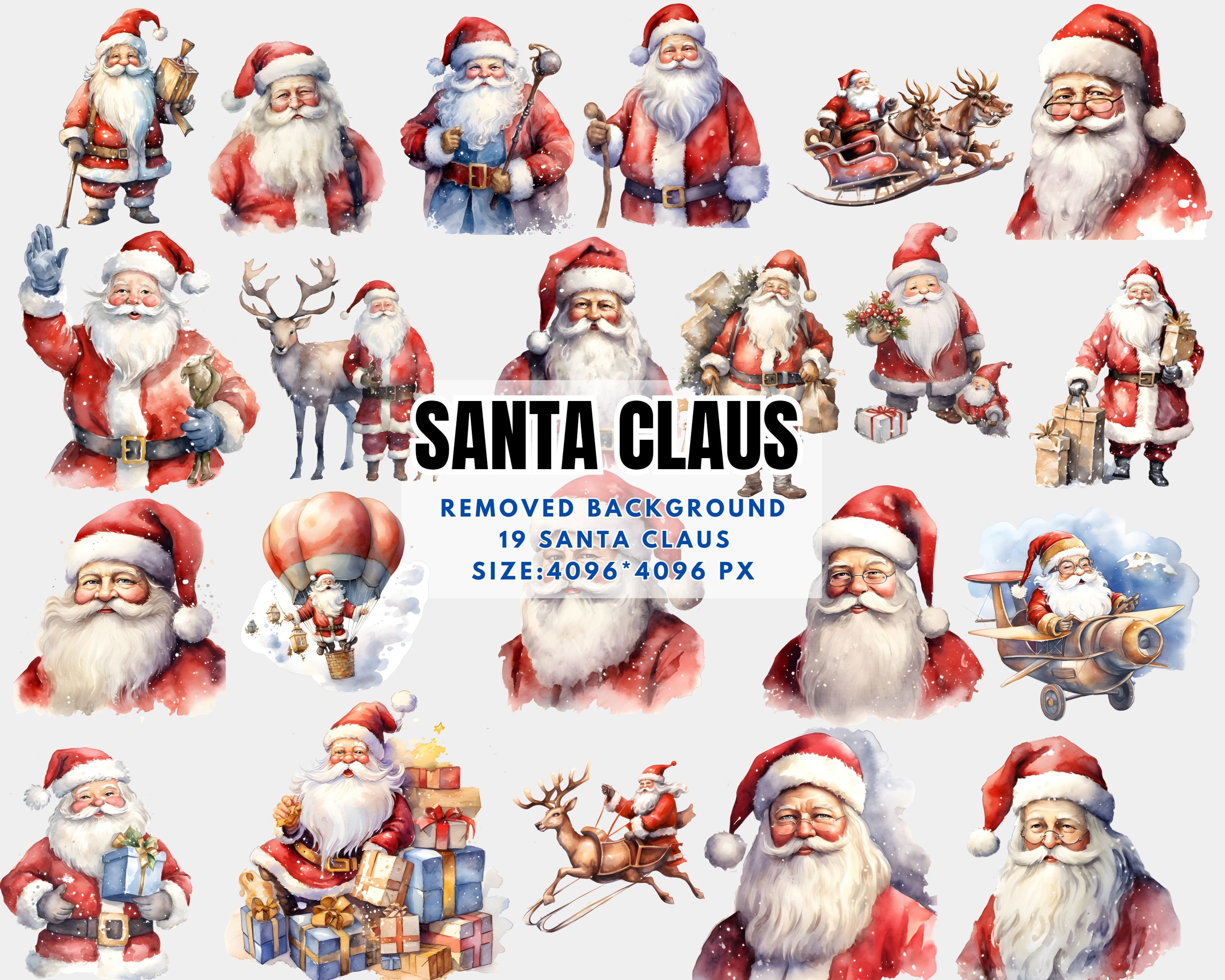 Santa Claus Clipart Watercolor Christmas Clip Art - Etsy