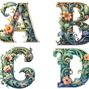 Spring Floral Alphabet Png, English Alphabet Floral Letters PNG ...