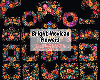 Mexican Flowers Watercolor Vibrant Floral Clipart-unique Otomi Floral ...