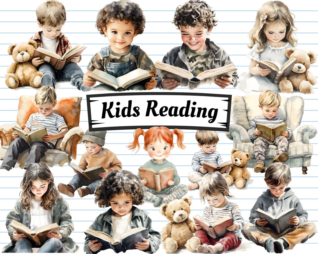 Children Reading Clipart, Kids With Books, Nursery Clipart, Storytime ...