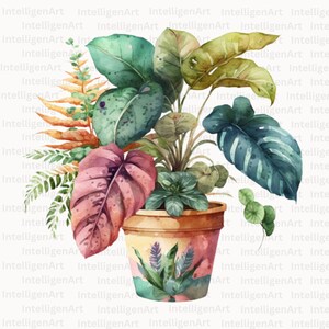 Watercolor Potted Plants Clipart, Greenery Clip Art House Plant PNG ...