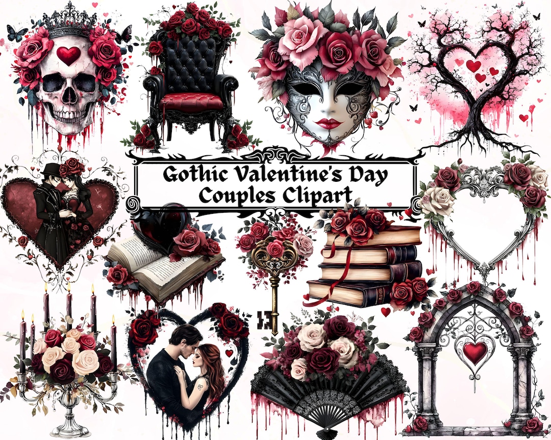 Gothic Valentine's Day Couples Clipart, Valentine's Day Clipart ...
