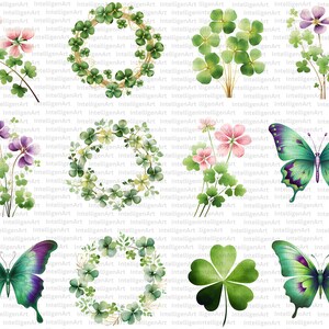Watercolor Clover Clipart, Floral Shamrock Wreaths PNG, Green Shamrock ...