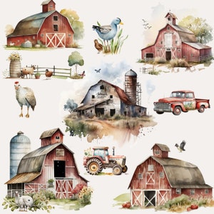Farm Barn Watercolor Clipart PNG Sublimation Bundle Farmhouse Barn ...