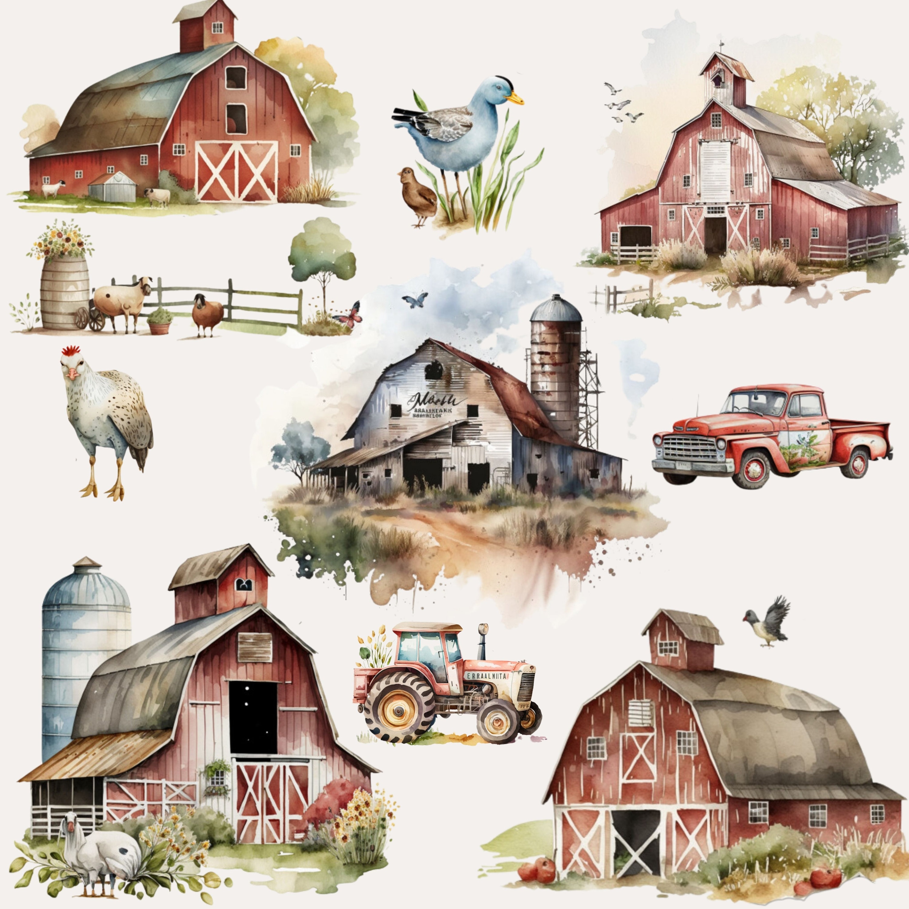 Farm Barn Watercolor Clipart PNG Sublimation Bundle Farmhouse - Etsy