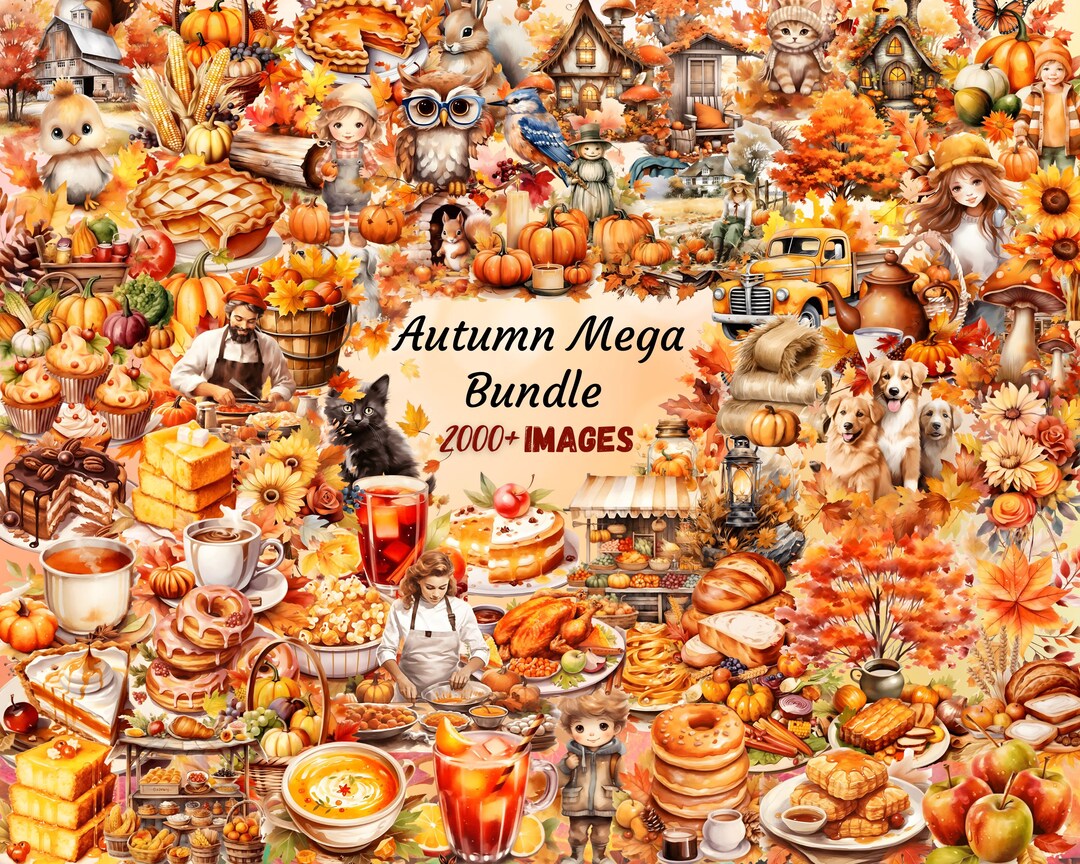 Autumn Clipart Bundle - 2000+ Cozy Fall Images, Watercolor Fall Clipart ...