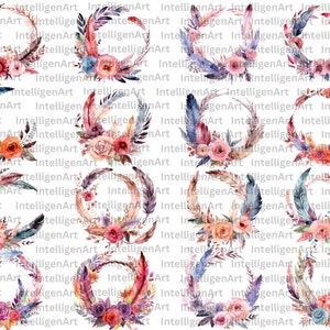 Boho Flowers PNG, Watercolor Floral Clipart Spring Clip Art Set With ...