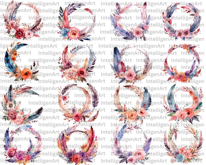 Boho Flowers PNG Watercolor Floral Clipart Spring Clip Art - Etsy