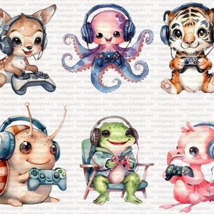 Gamer Animals Clipart, Gaming Nursery Decor, Cartoon Gaming Png, Video ...