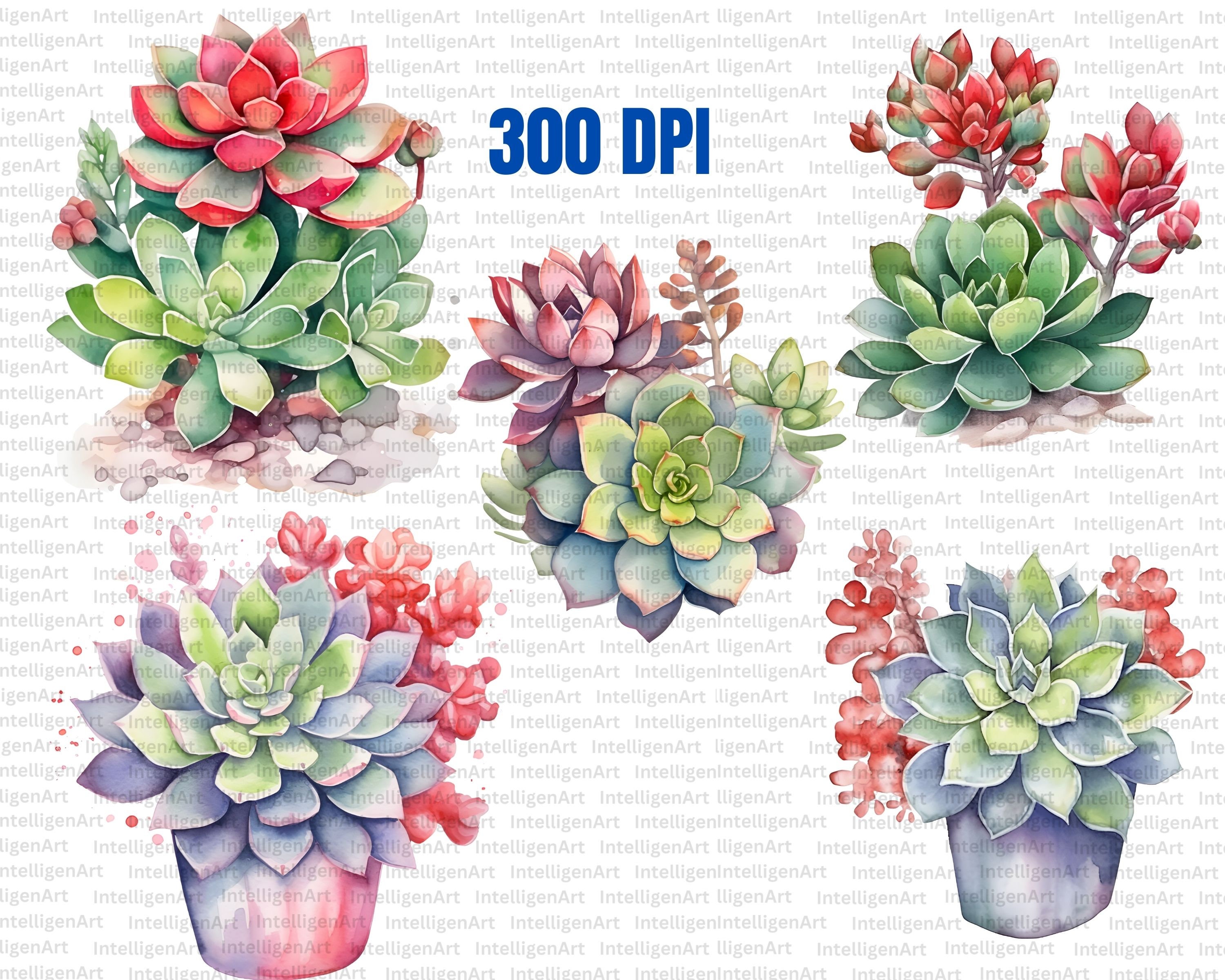 Watercolor Succulent Clipart PNG Succulent Graphics Plants - Etsy