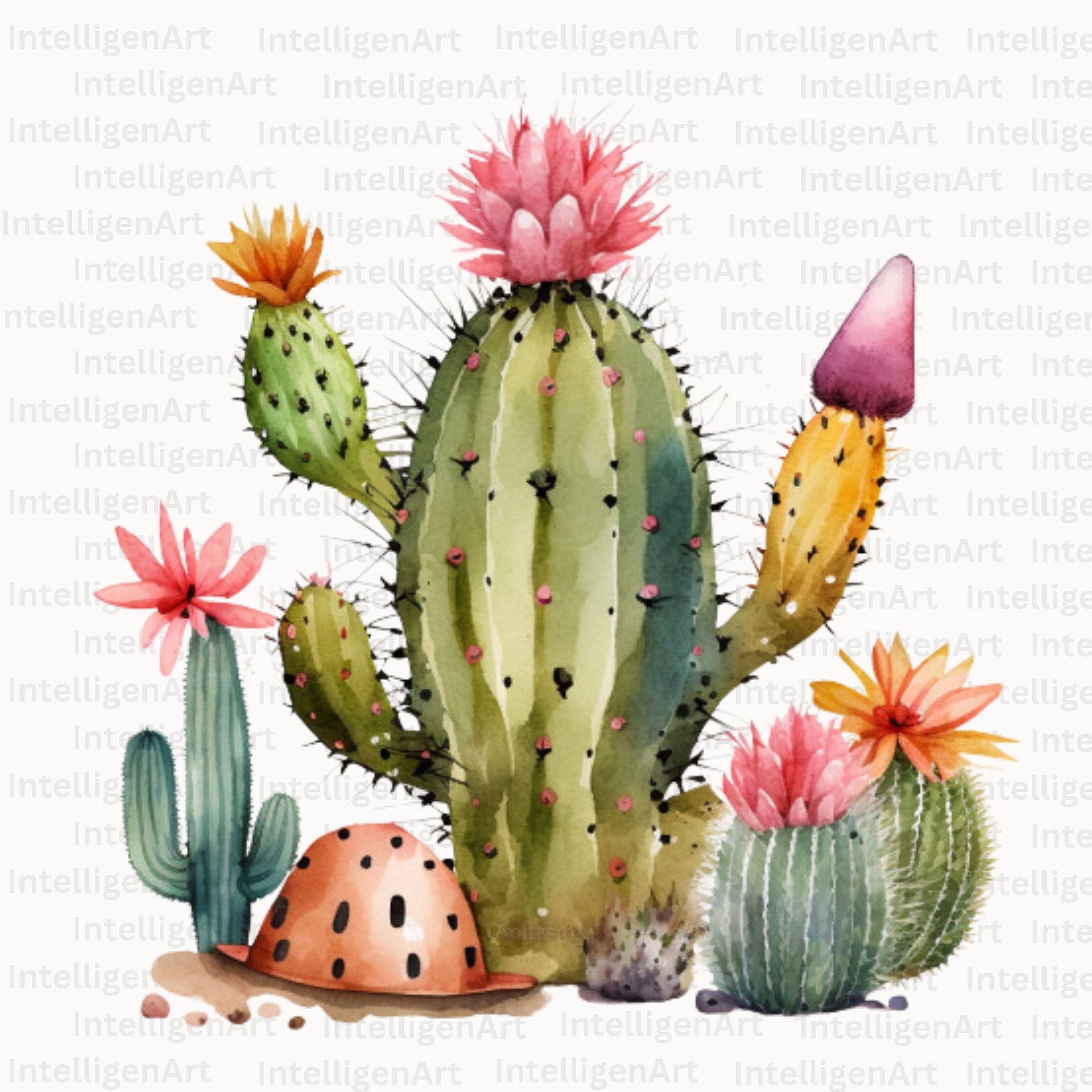 Watercolor Cactus Clipart PNG Illustration Bundle Printable - Etsy