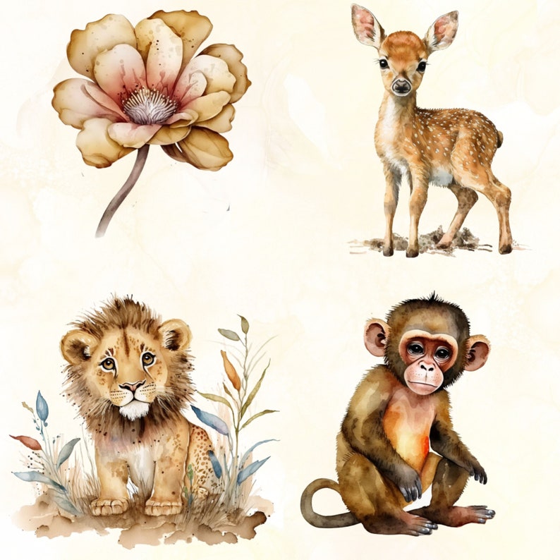 Watercolor Safari Animals Clipart Bundle: Elephants Lions - Etsy UK