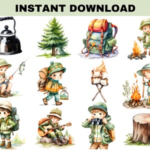 Kids Camping Watercolor Clipart, Cute Camper PNG, Children's Activities ...