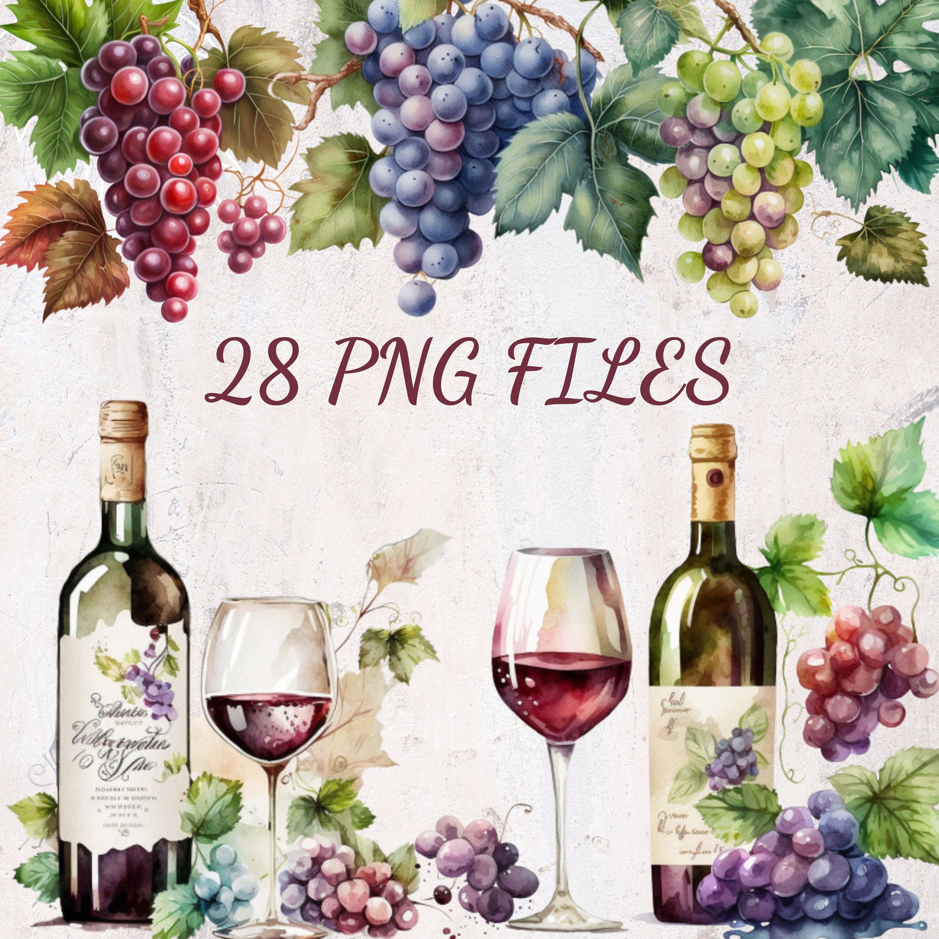 Watercolor Wine Clipart Set Red and Green Grapes Glasses - Etsy Australia