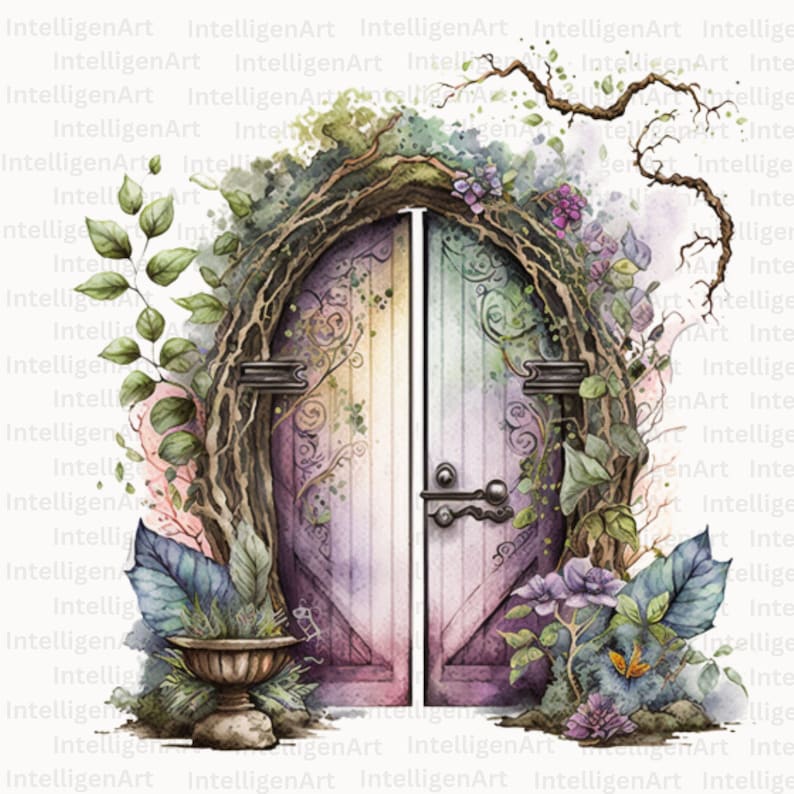 Watercolor Forest Fairy Door Clipart PNG Bundle Fantasy Magic - Etsy