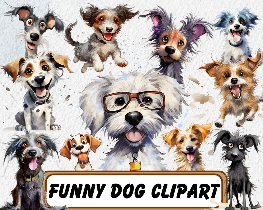 Funny Dog Clipart, Cute Cartoon Pets, Humorous Puppy, Funny Animal ...