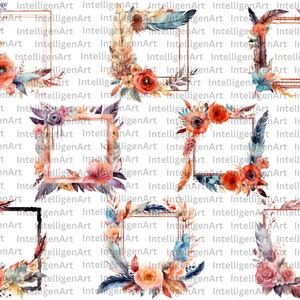 Boho Flowers PNG, Watercolor Floral Clipart Spring Clip Art Set With ...