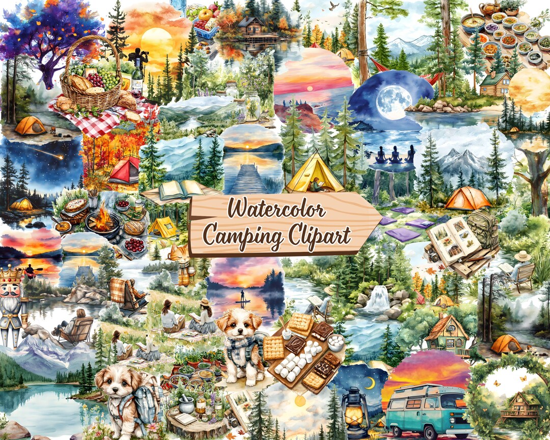 Watercolor Camping Clipart, Outdoor Adventures, Camping Trailer, Travel ...