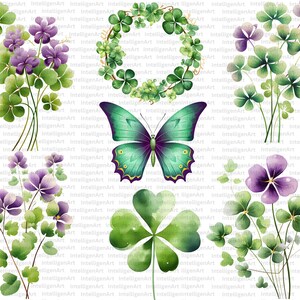 Watercolor Clover Clipart, Floral Shamrock Wreaths PNG, Green Shamrock ...