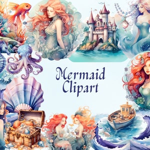 Mermaid Watercolor Clipart | Mermaids Tail Clipart | Underwater Mermaid ...