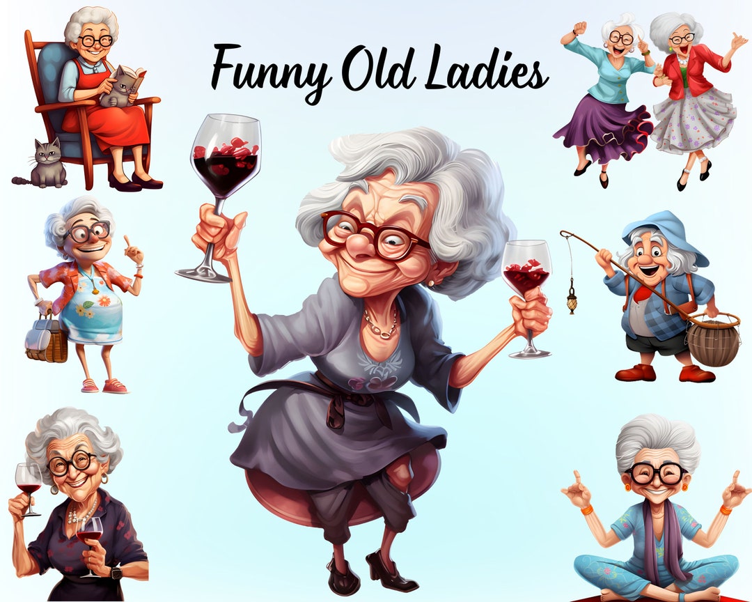 Funny Old Ladies Clipart, Cute Cartoon Grandma, Happy Woman Clipart ...