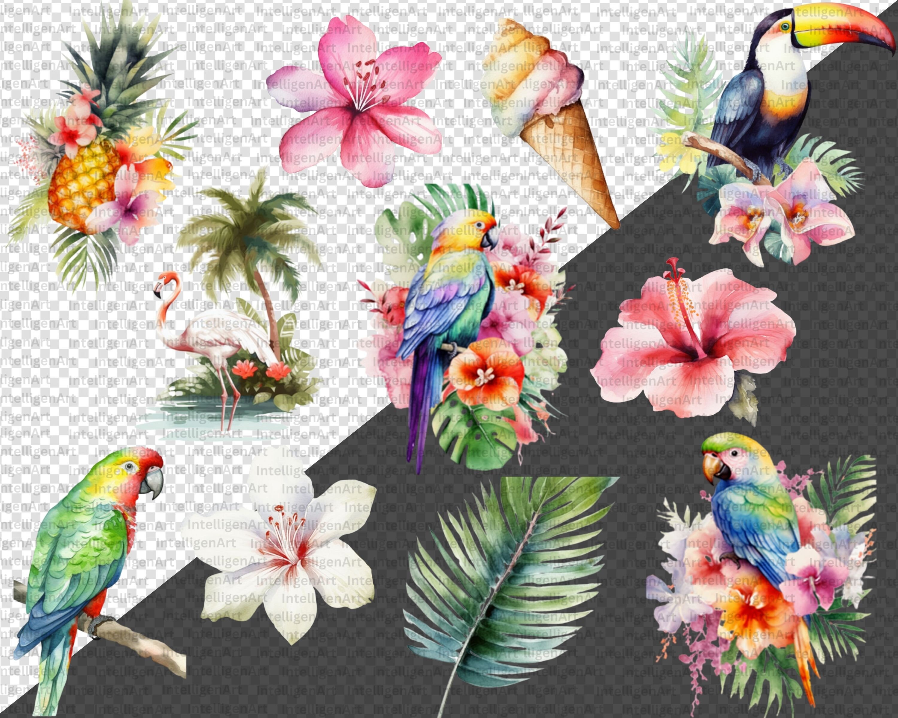 Tropical Watercolor Clipart Bundle-summer Beach Flamingo - Etsy
