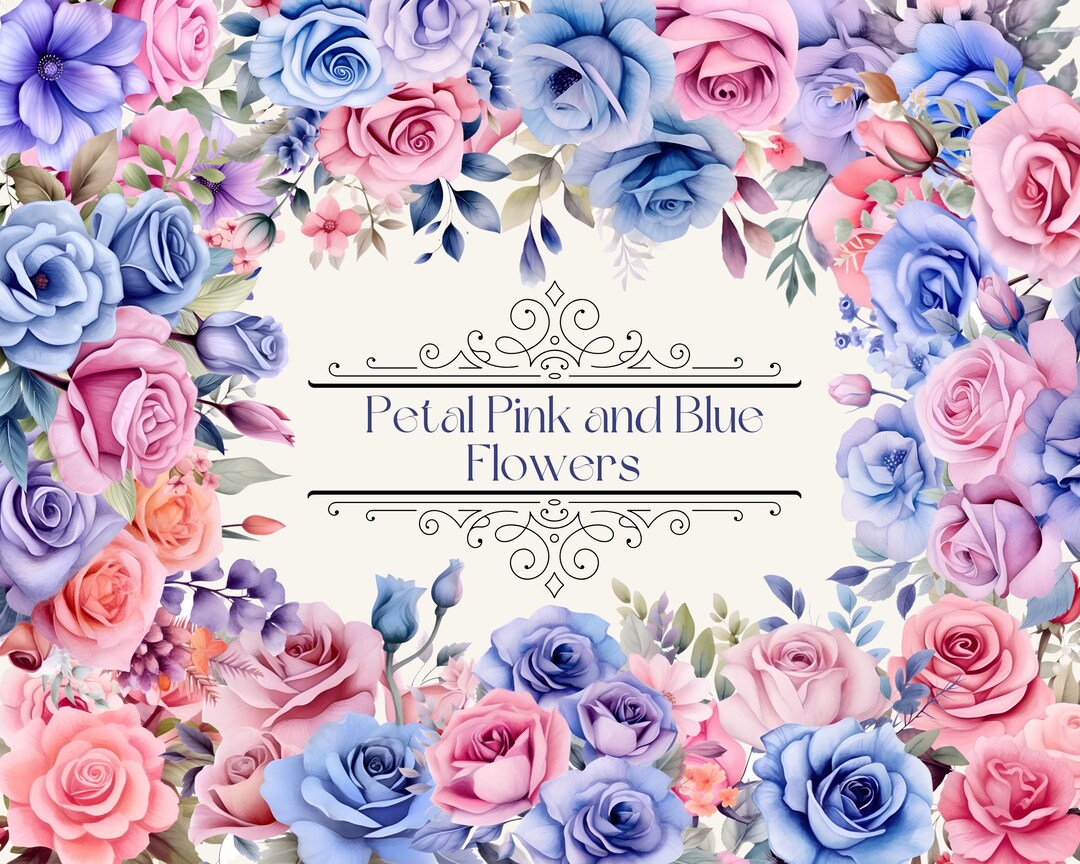 Pink and Blue Flowers Clipart - Watercolor Flower Clipart PNG, Baby ...