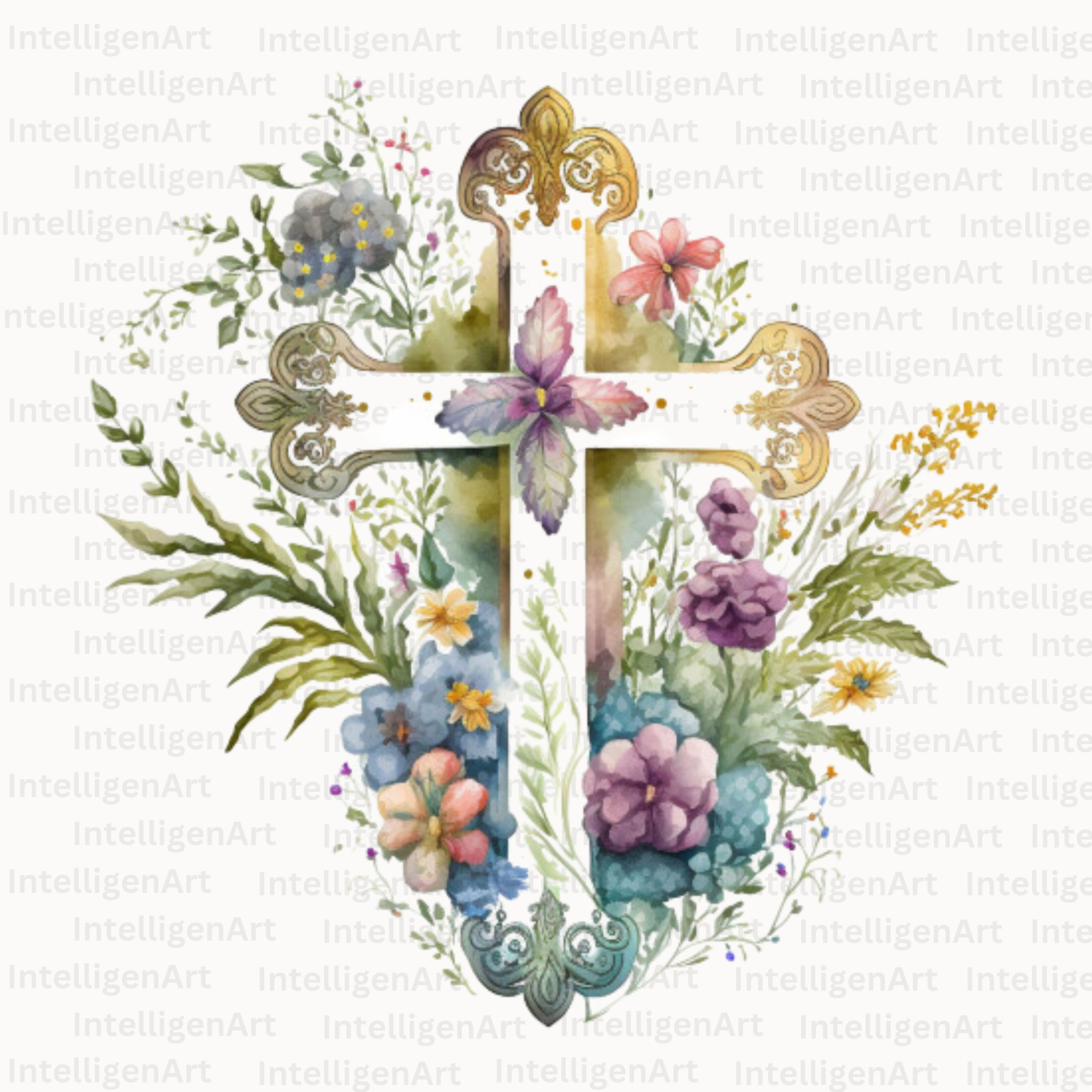 Watercolor Crosses Clipart Floral Cross Bundle PNG Format - Etsy