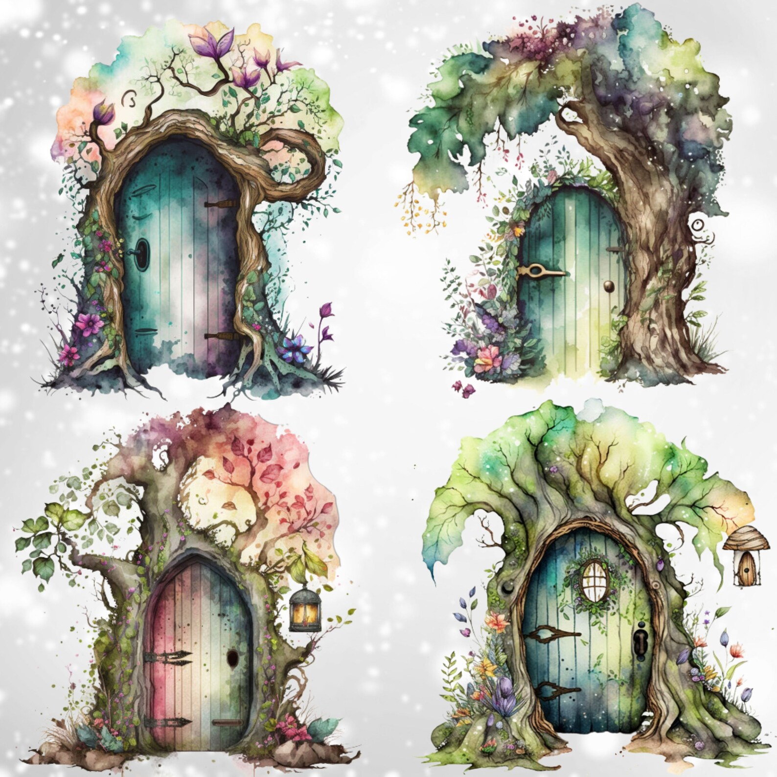 Watercolor Forest Fairy Door Clipart PNG Bundle Fantasy Magic - Etsy
