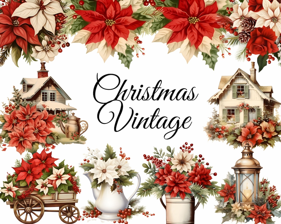 Christmas Vintage Clipart - Retro Christmas Clipart, Holiday Clipart ...