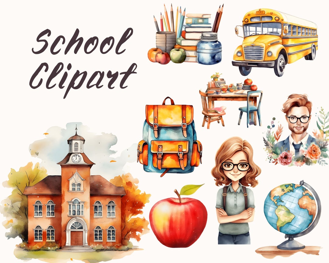 Imágenes Prediseñadas de la escuela de acuarela: ilustraciones de ...