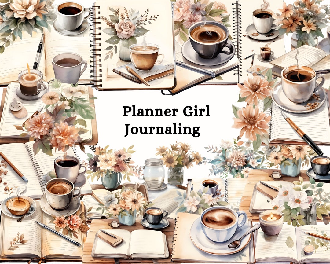 Buy Planner Girl Clipart Coffee and Journaling Clipart, Coffee Scene ...
