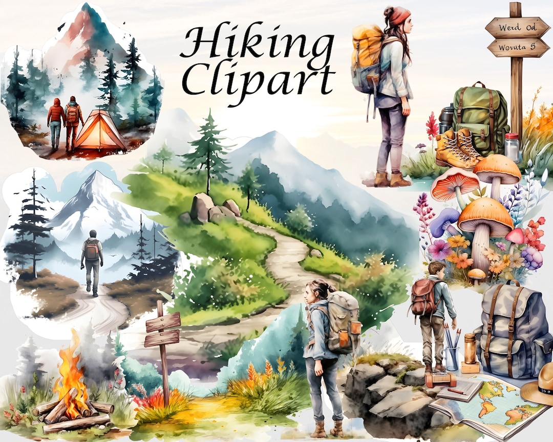 Hiking Clipart Landscape Clipart, Hiker Clipart, Hiking Illustrations ...