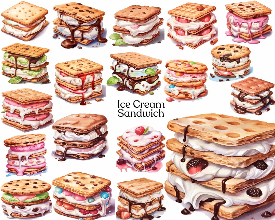 Ice Cream Sandwich Clipart, Sweet Treats, Cute Summer Clipart, Dessert ...