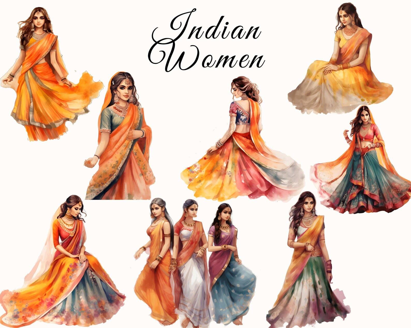 Indian Girl Clipart Fashion Women Clipart Saree Clipart - Etsy