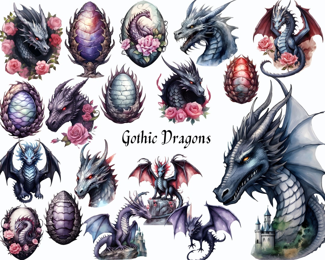 Gothic Dragons Clipart, Black Fantasy Dragon Clipart, Gothic Dragon ...