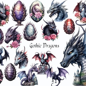 Gothic Dragons Clipart, Black Fantasy Dragon Clipart, Gothic Dragon ...