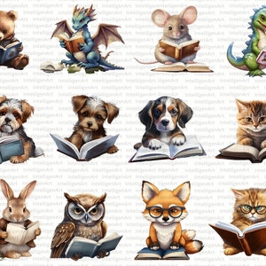 Bookworm Animals Clipart - Booklover Clipart, Book Illustrations ...