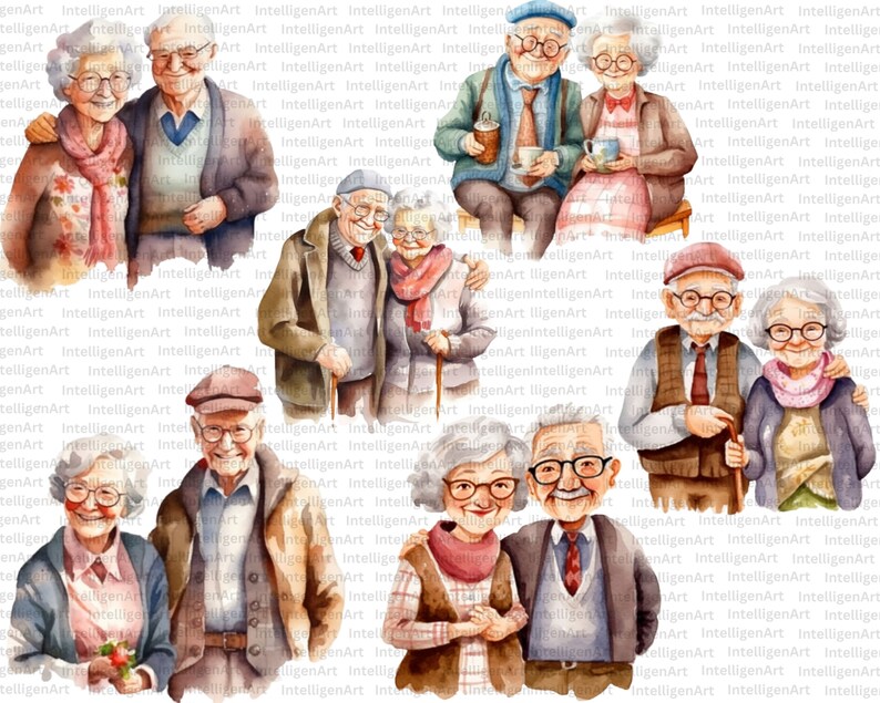 Elderly Clipart Bundle Grandparents Seniors Clip Art Happy - Etsy UK