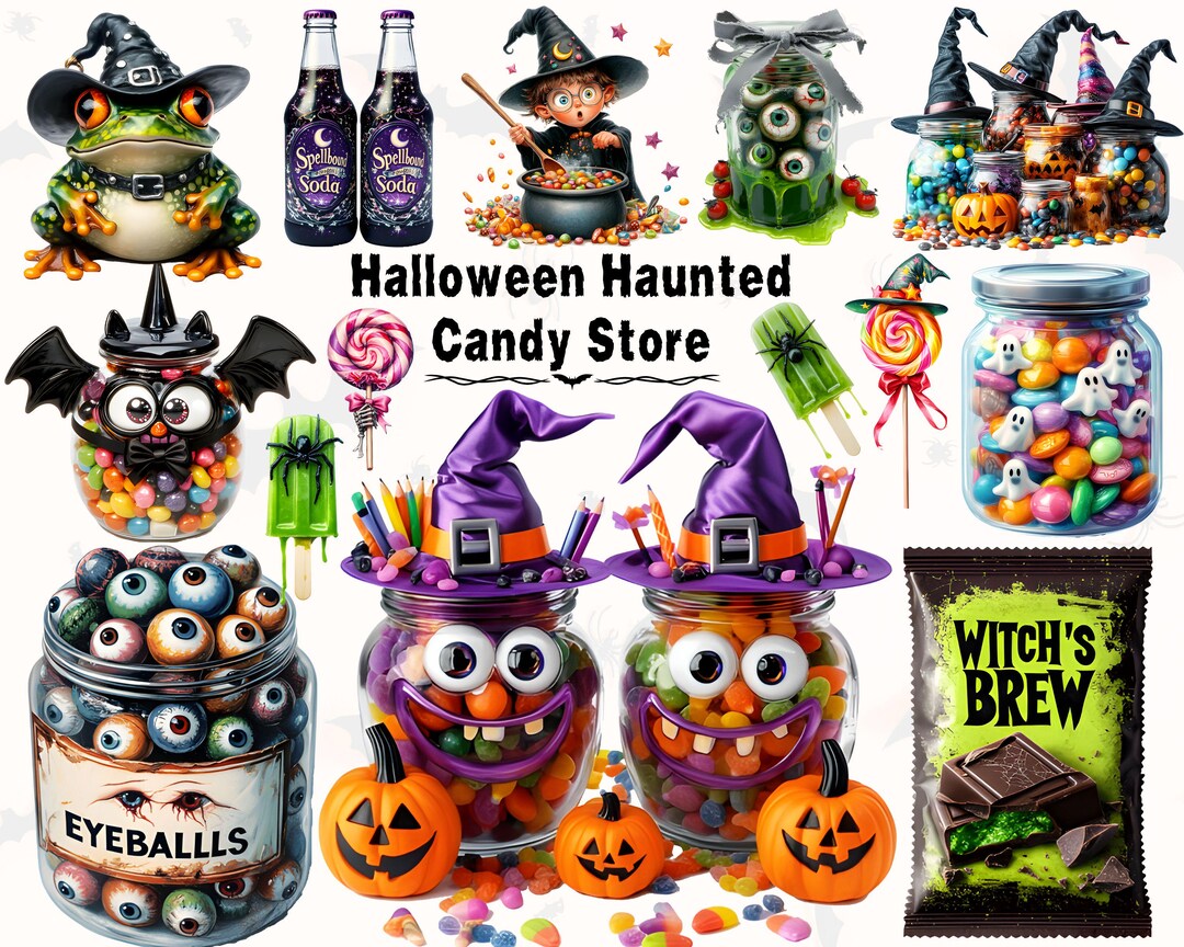 Halloween Watercolor Clipart, Haunted Candy Store, Spooky Halloween ...